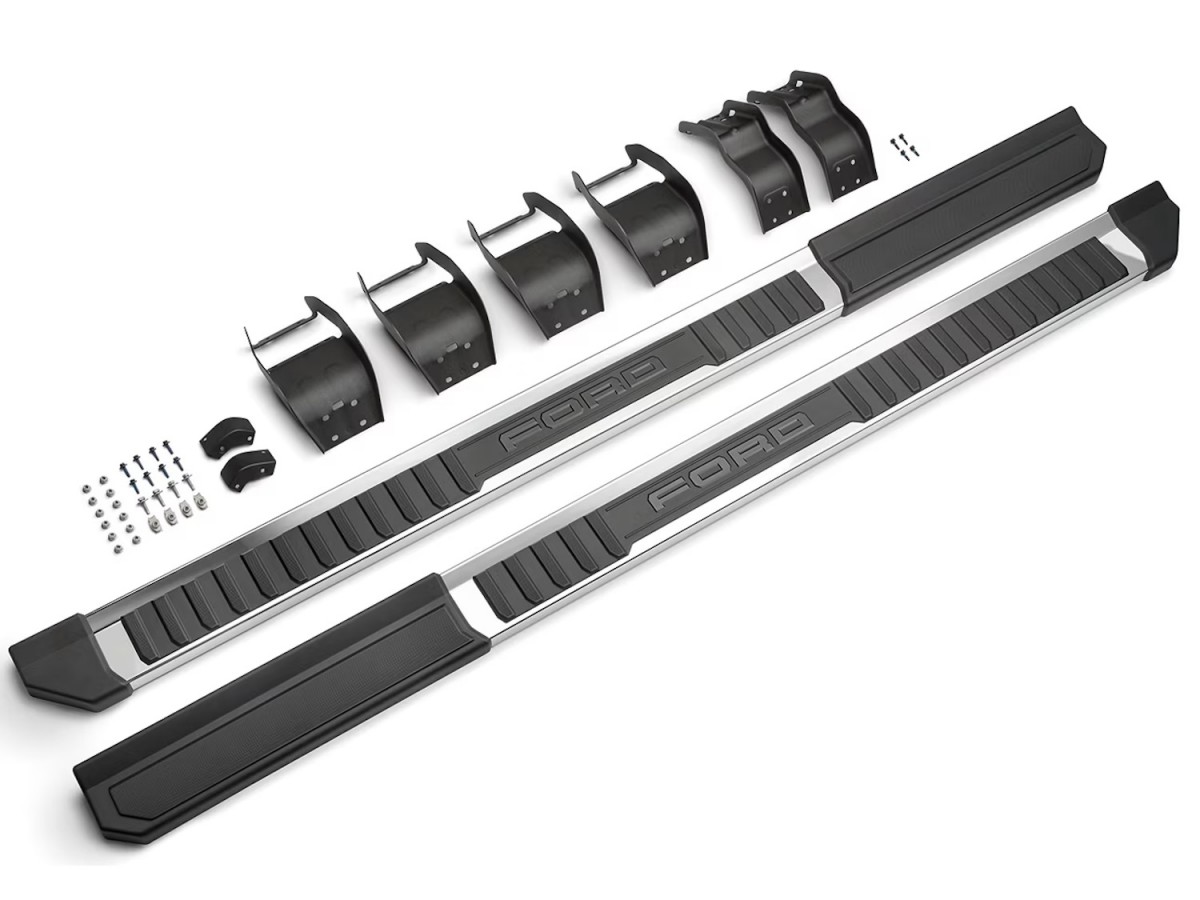 Ford Step Bars Extended Length - Chrome With Black Step Pads & FORD ...