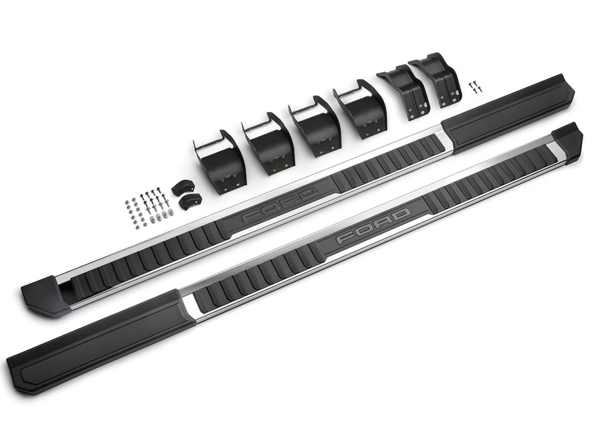 Ford Step Bars Extended Length - Chrome With Black Step Pads & FORD ...